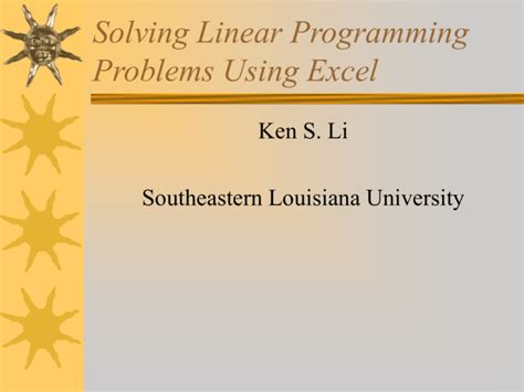 solving linear programming problems using excel