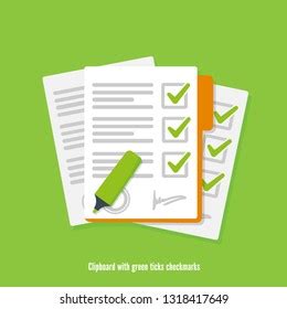 Vektor Stok Clipboard Green Ticks Checkmarks Vector Illustration Tanpa