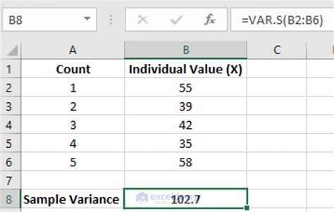 how to calculate variance in excel