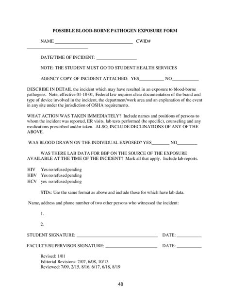 Fillable Online Possible Blood Borne Pathogen Exposure Form Fax Email