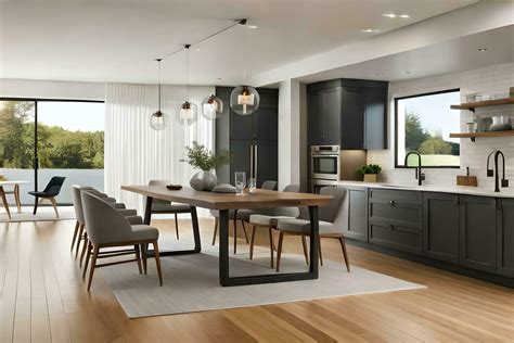 A Modern Kitchen With Dark Wood Floors And Black Cabinets AI Generated