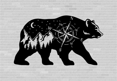 Bear Landscape Svg Night Sky Svg Bear Forest Silhouette Svg Etsy