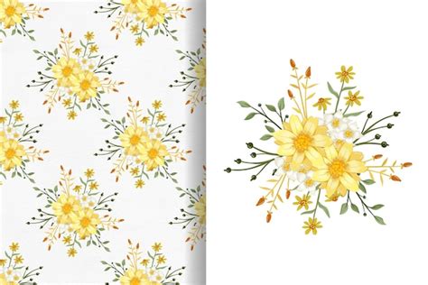Flor Amarilla Acuarela Sin Fisuras De Fondo Vector Premium