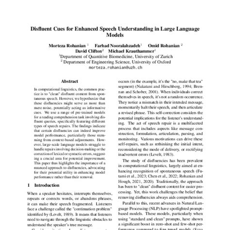 disfluent cues for enhanced speech understanding in large language models acl anthology