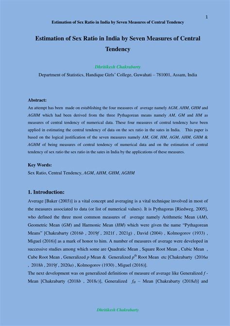 pdf estimation of sex ratio in india by seven measures of central tendency