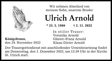 Traueranzeigen von Ulrich Arnold Allgäuer Zeitung