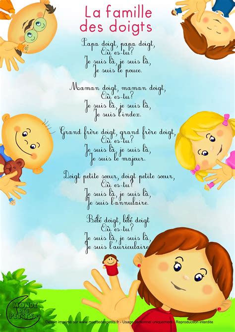 Paroles La famille des doigts Comptines Comptine crèche Comptines