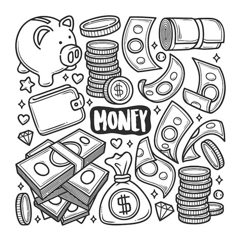 Iconos De Dinero Dibujado A Mano Doodle Para Colorear Vector Premium