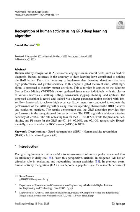 pdf recognition of human activity using gru deep learning algorithm