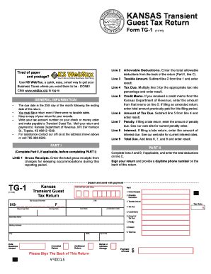 Fillable Online TG 1 Transient Guest Tax Return Rev 11 14 Transient