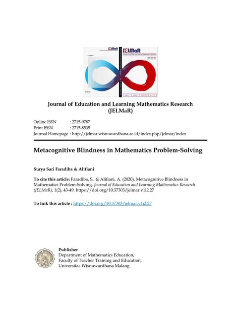 pdf metacognitive blindness in mathematics problem solving
