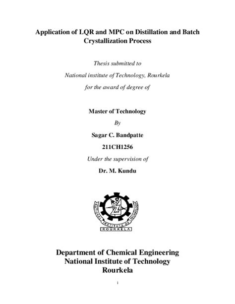 pdf application of lqr and mpc on distillation and batch crystallization process sagar