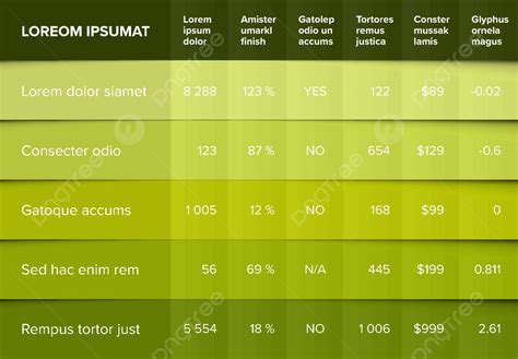 Styled Data Table Template Rows Style Infographics Vector Rows Style