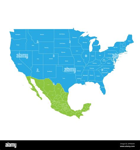 Estados Unidos y México Mapa político de las divisiones administrativas