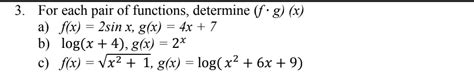 solved for each pair of functions determine f⋅g x a