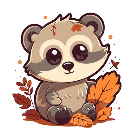 Cute Autumn Raccoon With Leaves Clipart Vector Autumn Clipart Cute