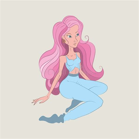 Den Gulliga Tecknad Filmflickan Med Rosa Hår Gillar Barbie
