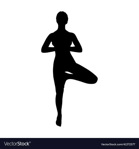 Yoga Tree Pose Or Vrikshasana Silhouette Female Vector Image