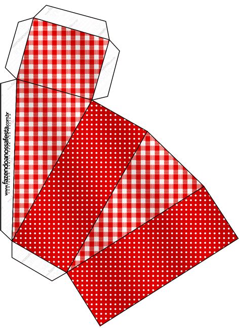 Caixa Fatia Fundo Xadrez Vermelho e Poá1 Fazendo a Nossa Festa