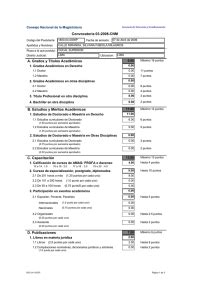 Tabla de puntaje para la calificación curricular