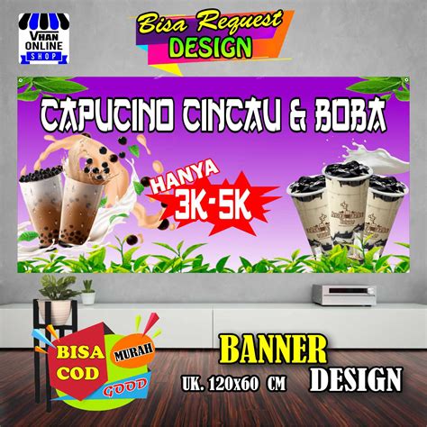 Spanduk Banner Jualan Minuman Kekinian Minuman Boba Capcin Simple