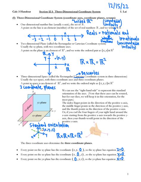 Three Dimensional Coordinate System Lesson Calc Handout