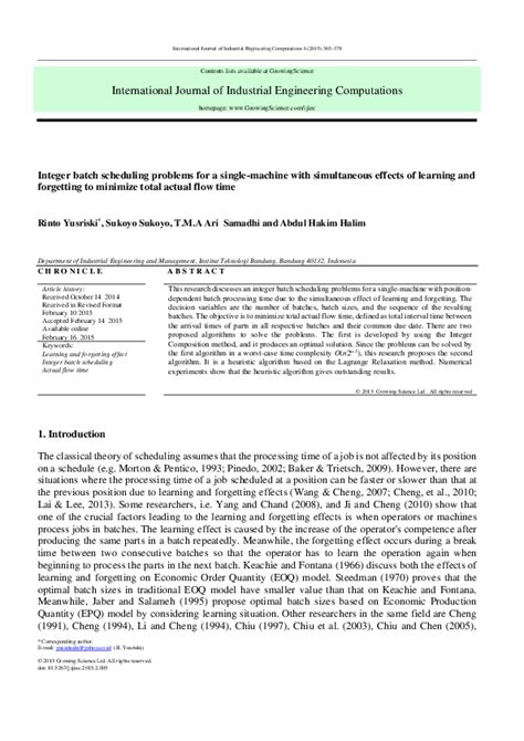 pdf integer batch scheduling problems for a single machine with simultaneous effect of