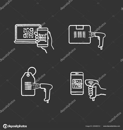 Barcodes Chalk Icons Set Smartphone Bar Code Scanning Delivery Barcode