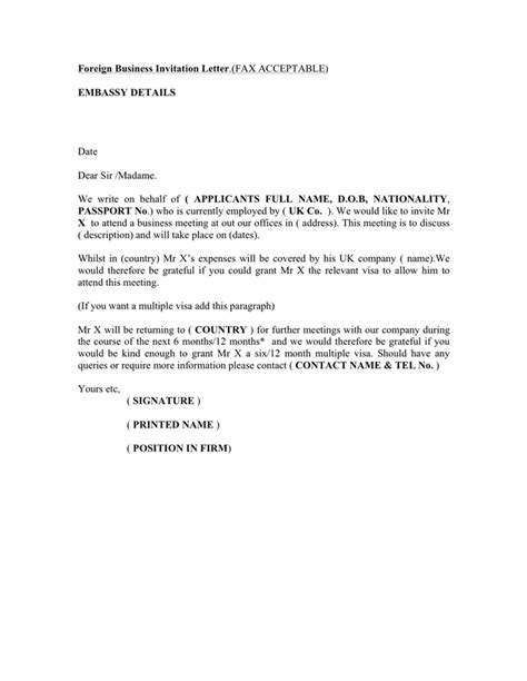 Visa Sponsorship Letter