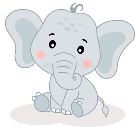 Funny Baby Elephant Sitting Isolated On White Stock Vector