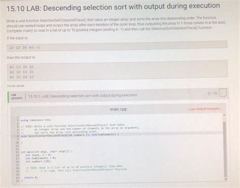 Solved 15 10 LAB Descending Selection Sort With Output D Chegg
