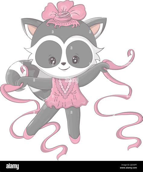 Lindo deportista mapache gimnasia con cinta Ilustración vectorial de
