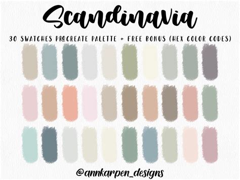 Scandinavia Procreate Palette 30 HEX Color Codes Instant Digital