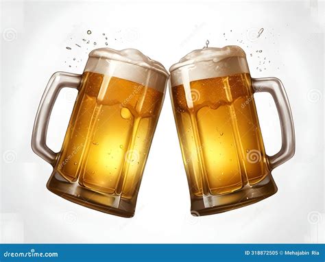 Two Beer Mugs Toasting Creating Splash Isolated On Transparent
