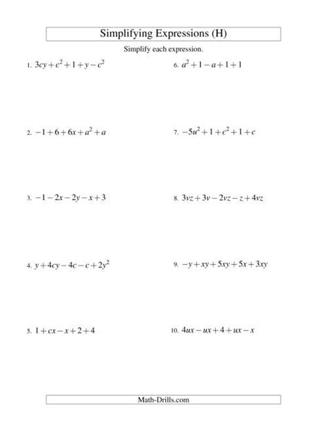 simplifying algebraic expressions with two variables and five terms addition and subtraction h