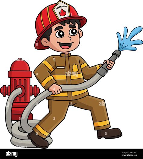 Firefighter Putting Out A Fire Cartoon Clipart Stock Vector Image Art