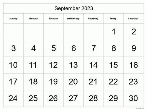 Blank September Calendar Printable Word Searches
