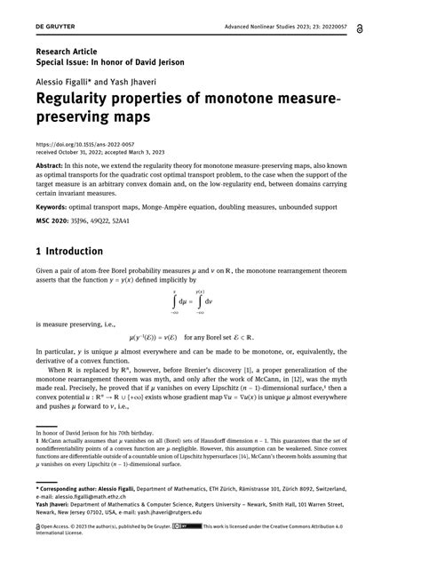 pdf regularity properties of monotone measure preserving maps
