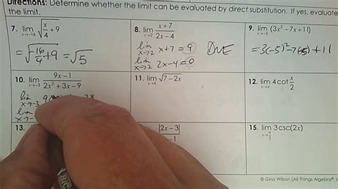 finding limits using direct substitution hw youtube