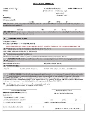 PETITION EVICTION CASE County Of Bexar Texas Bexar County Fill