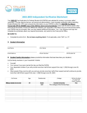 Fillable Online 20222023 Standard Independent Verification Worksheet