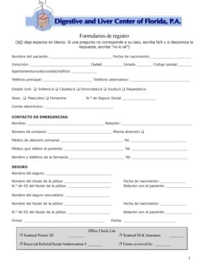 Fillable Online Formularios De Registro Digestive And Liver Center Of