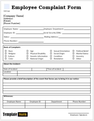 10 Free Employee Complaint Form Templates MS Word Format