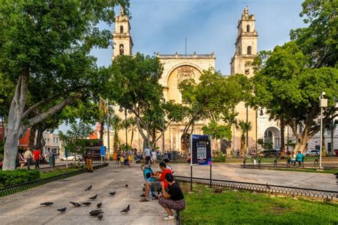 Plaza Grande The Main Square Of The City And The Cathedral Of Merida