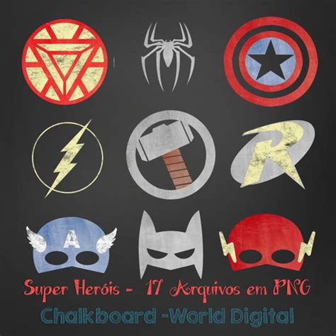 Kit Arquivo Digital em PNG Chalkboard Super Heróis Elo7