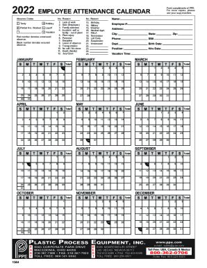 2022 2024 Form PPE Employee Attendance Calendar Fill Online Printable