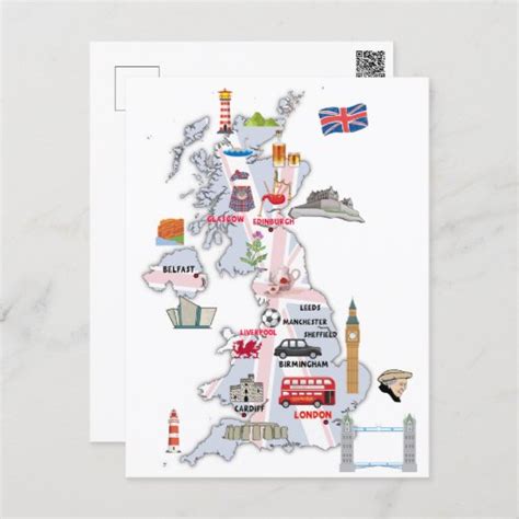 Map Of Uk Illustrated Map Of United Kingdom Postcard Zazzle