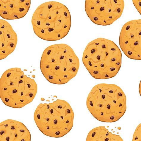 Patrón con galletas con chispas de chocolate sobre un fondo blanco