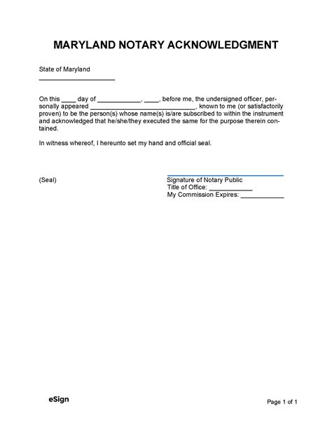 Free Maryland Notary Acknowledgment Form PDF Word