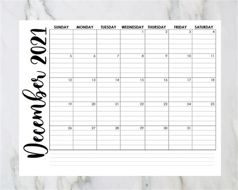 Printable Full Calendar Horizontal Lined Months Desk Etsy